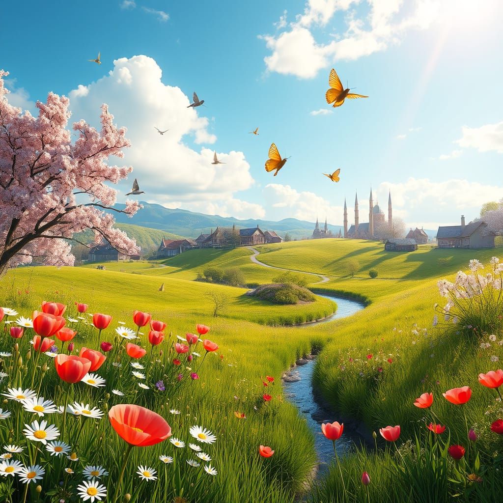 Spring Revival on Earth Day: Vibrant 3D Landscape ... - AI Art