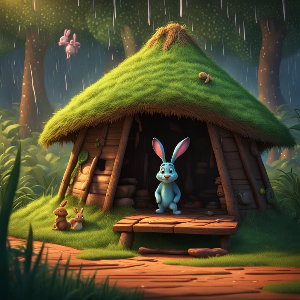 Happy Rabbit in a Grass Hut! - AI Generated Artwork - NightCafe Creator