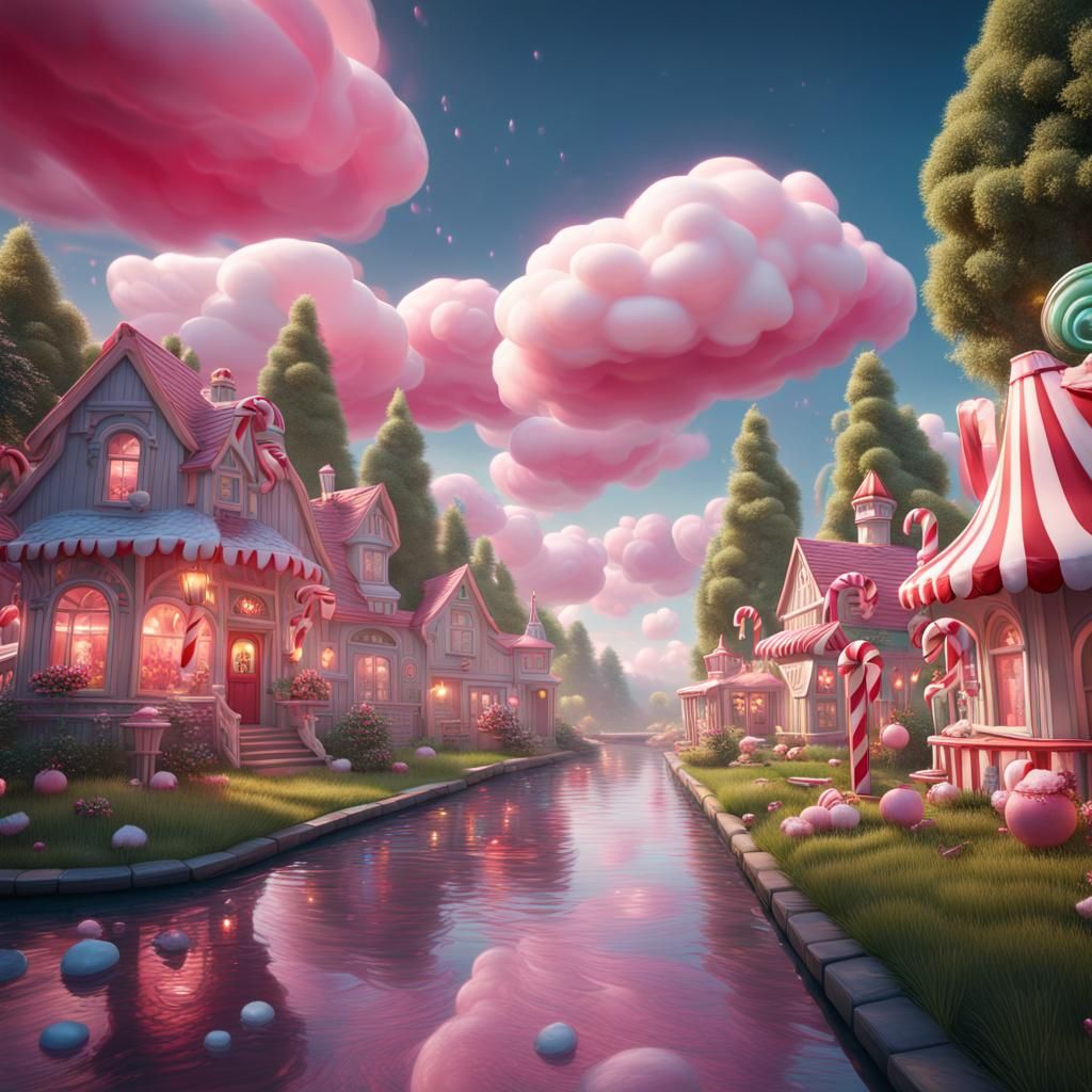 Candy Cane Lane with Milkshake River - AI Generated Artwork - NightCafe ...