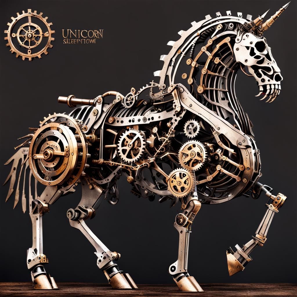 Mechanical metal unicorn skeleton - AI Generated Artwork - NightCafe ...