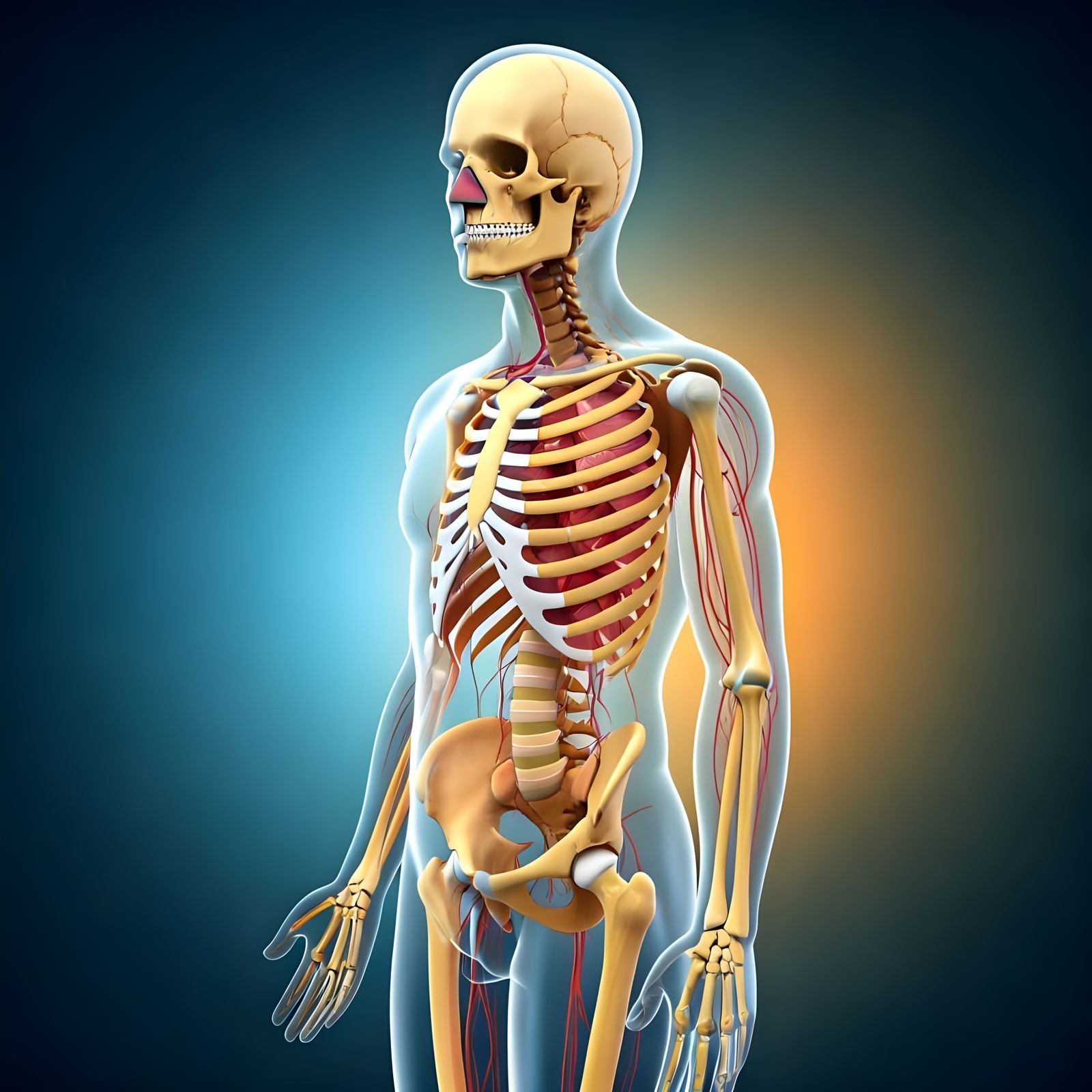 Anatomically correct male skeletal layout (contained inside a clear ...