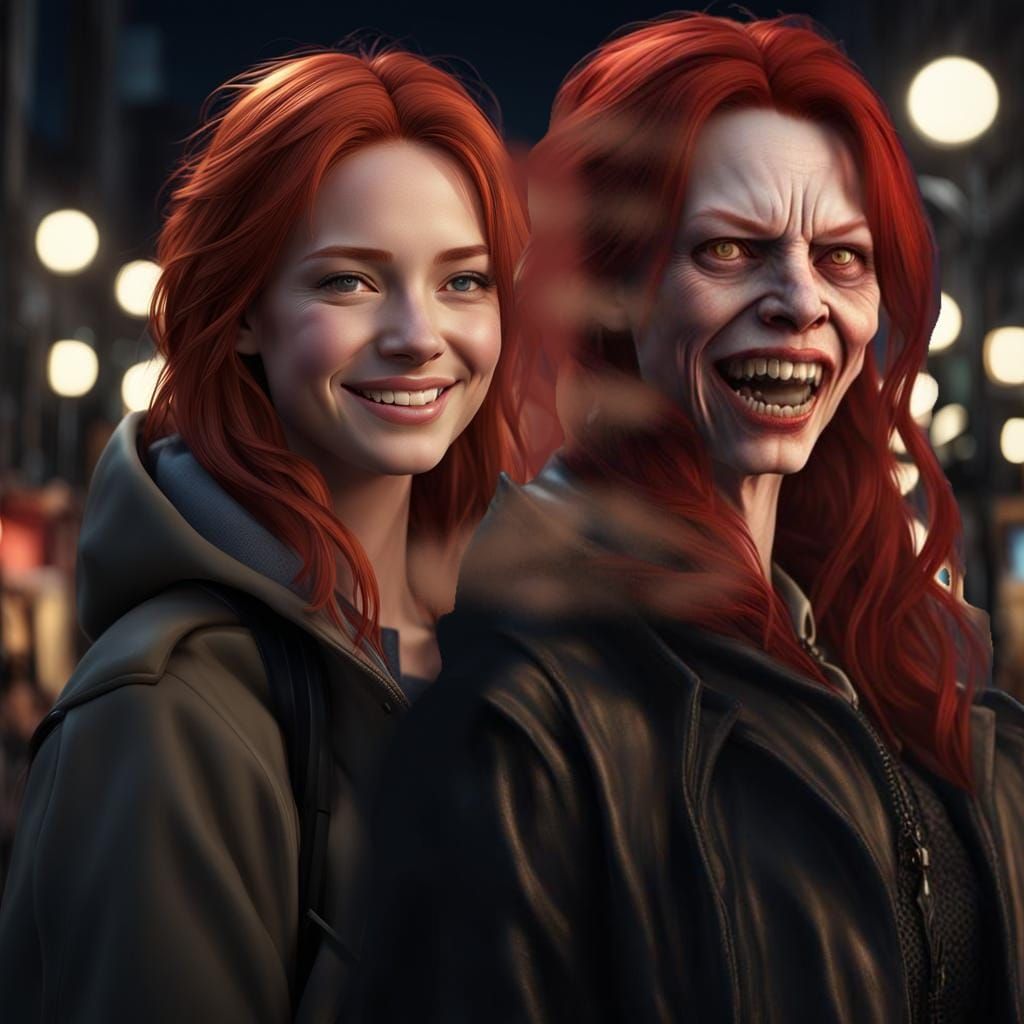Red-Headed girl changing into vampire. - AI Generated Artwork ...