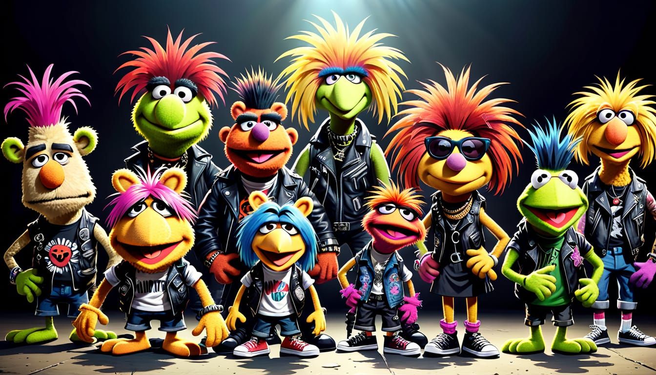 Colorful Punk Muppet Characters in Various Attire - AI Art