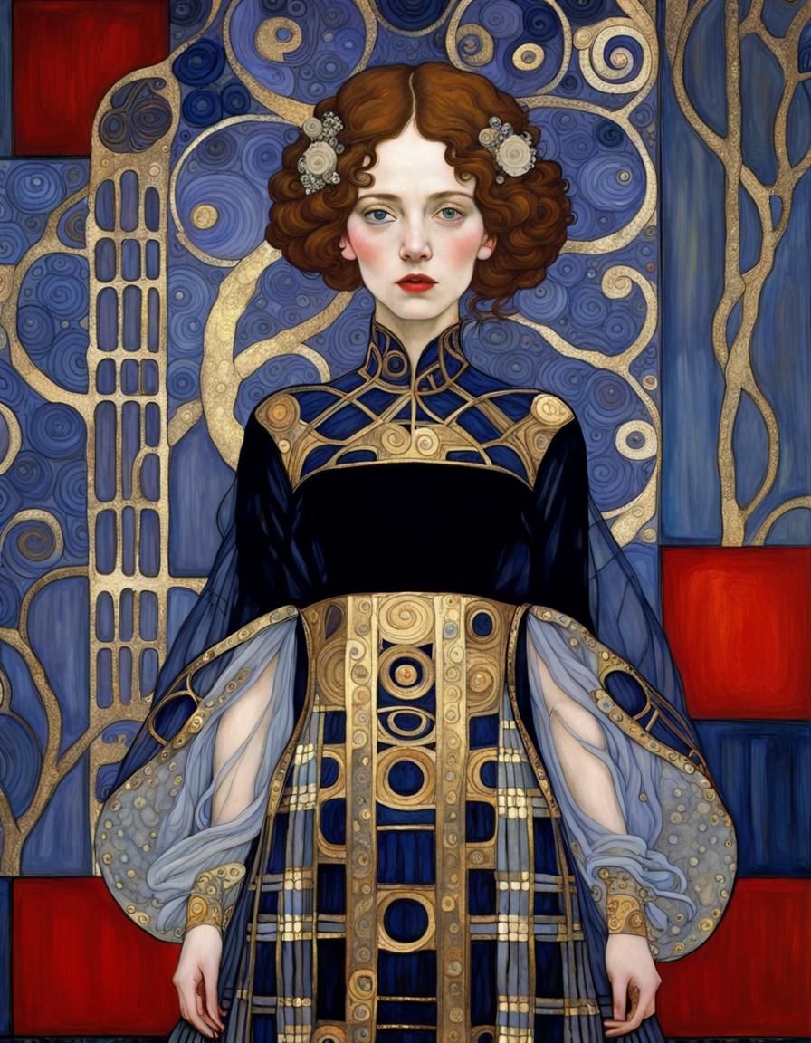Art by Gustav Klimt, Art Nouveau interpretation of plaid, intricate ...