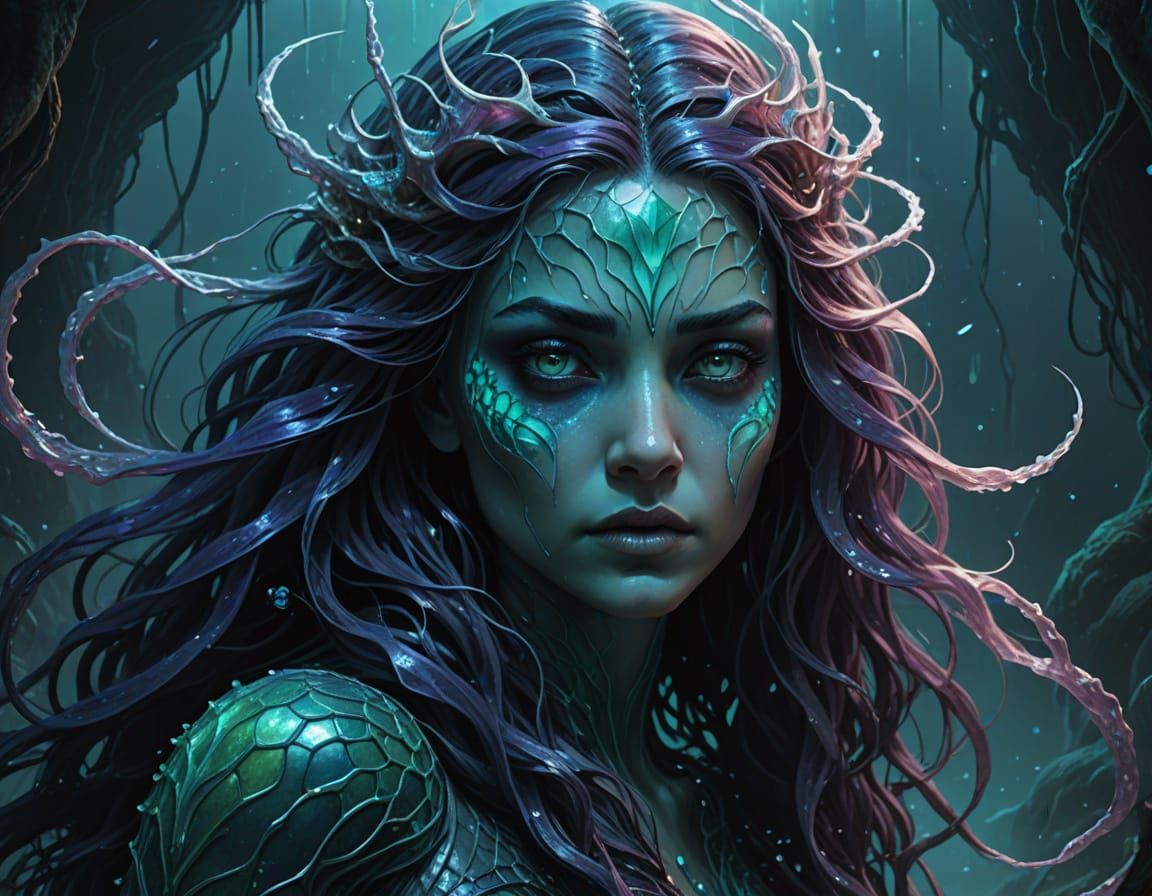 eldritch mermaid - Ethereal, Cyberpunk-Inspired Mermaid in I...