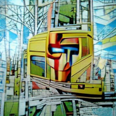 Trams and God's machine Marvel Comics cubist abstract beautiful - AI ...