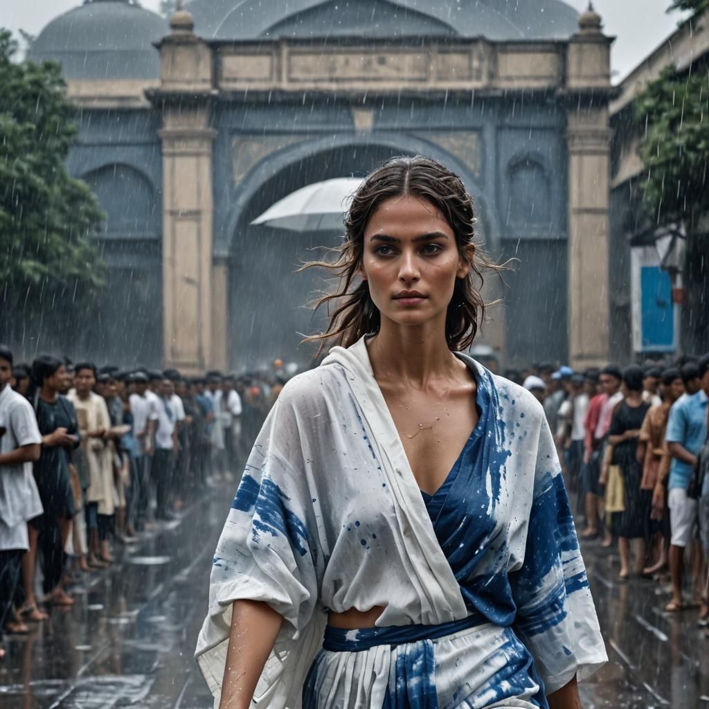 fierce italian model wearing dolman sleeve donna karan fashion in white ...