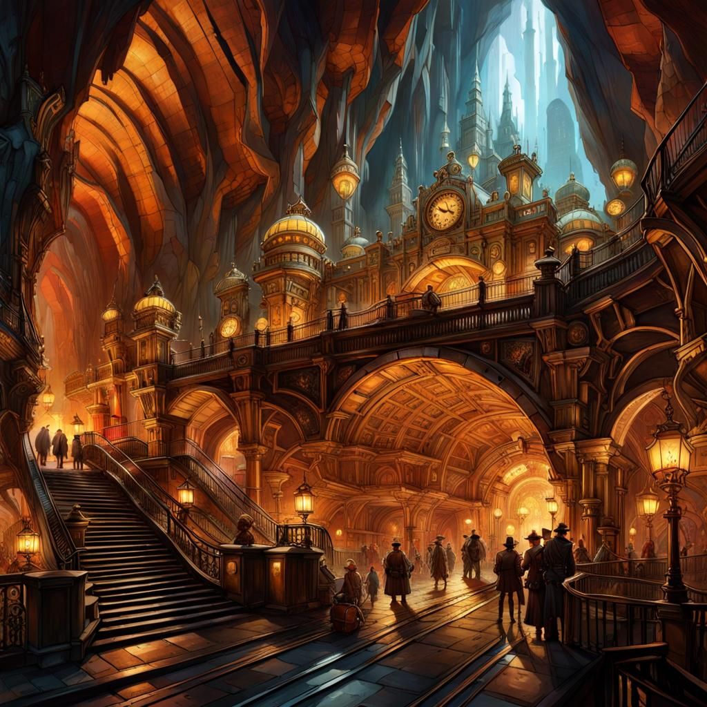Underground Steampunk City Main Square - AI Generated Artwork ...