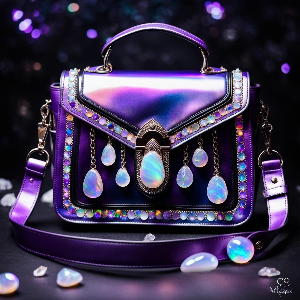 Ethereal purple holographic handbag with rainbow moonstones accents ...