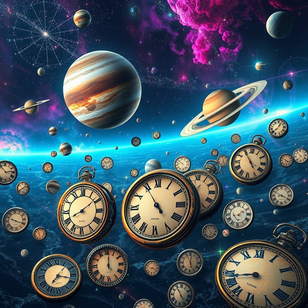 Ethereal Timelessness: Vintage Clocks Adorn Celest... - AI Art