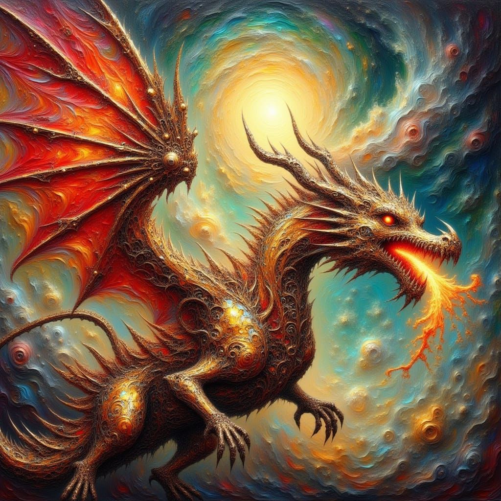 A mechanical, steampunk, flying, fire breathing dragon, neo ...