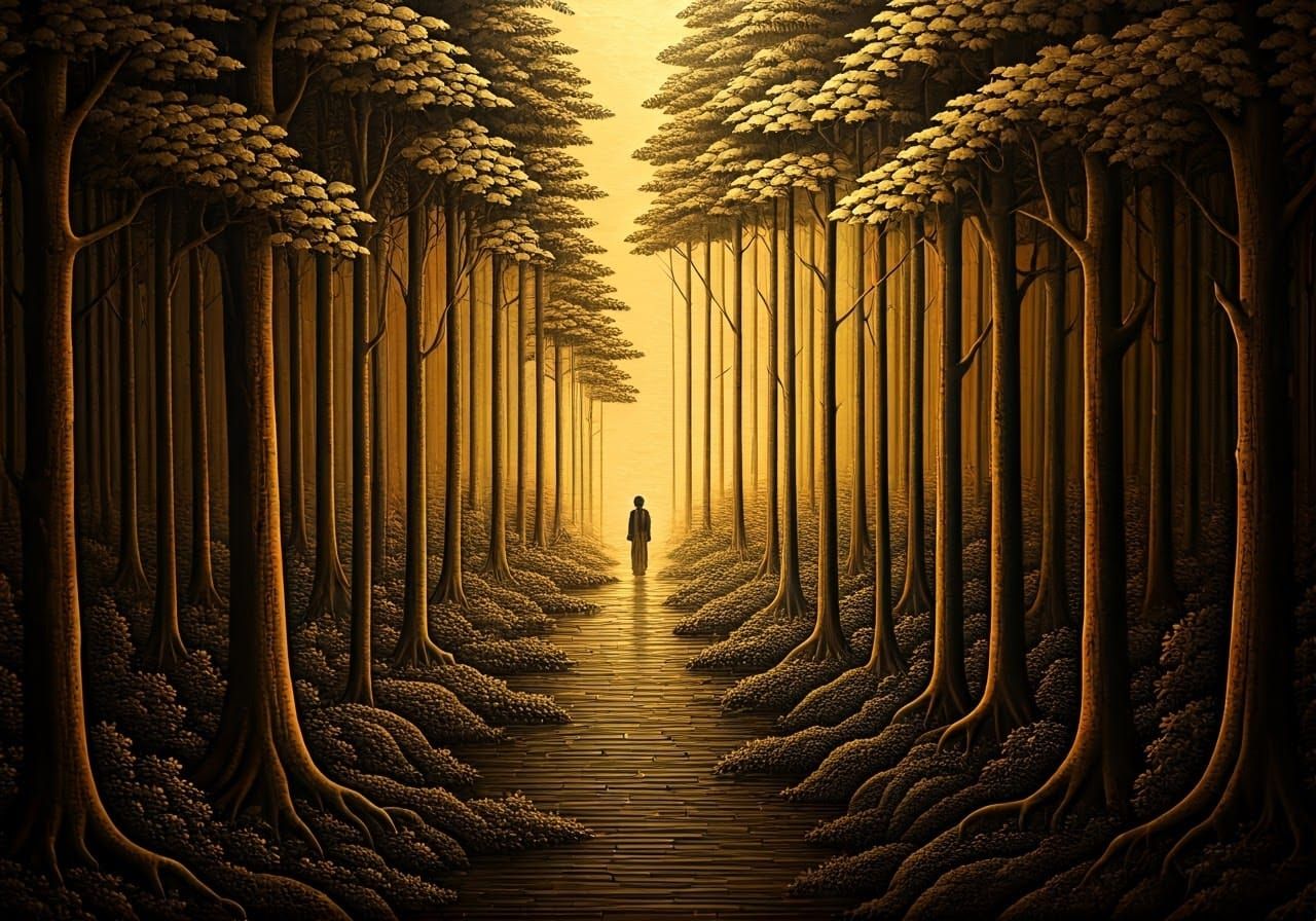 Xiamen Lacquer Line Carving Embodied Sgraffito Gilt-Edged Forest