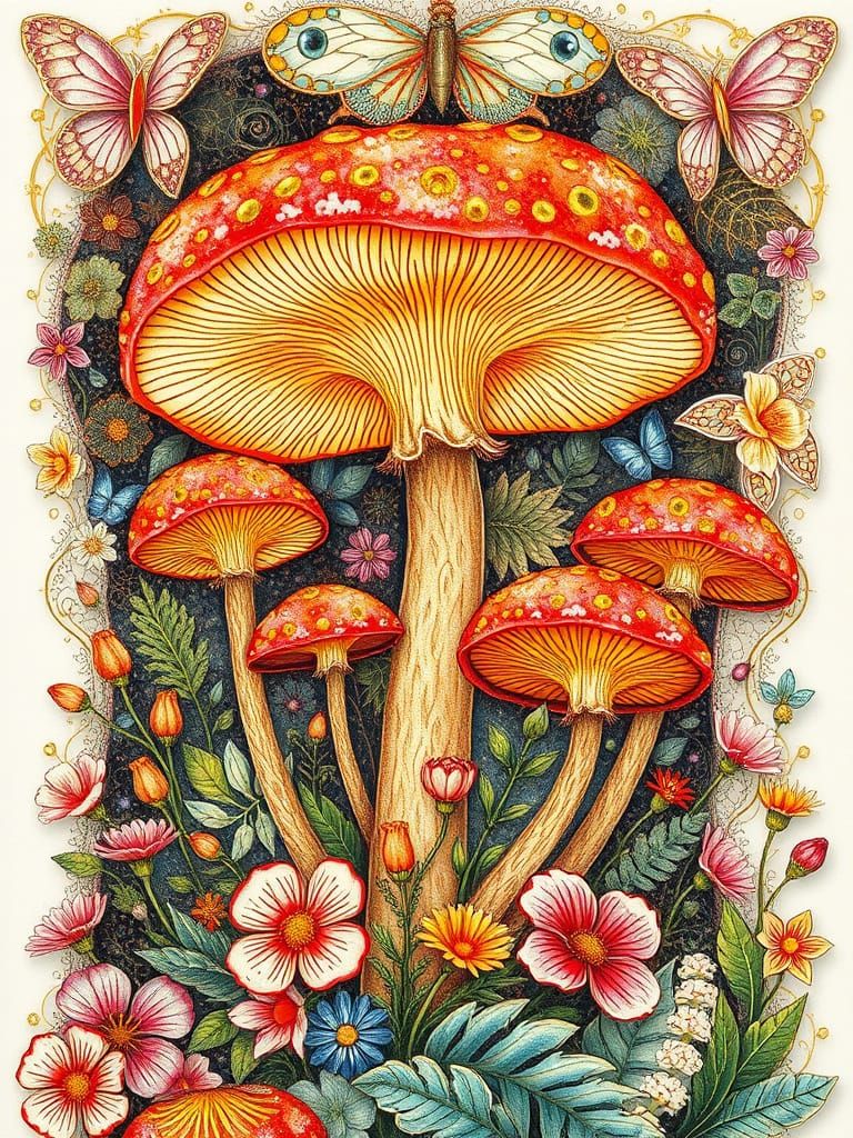 Enchanting Queen of Fly Agarics in Golden Luminous... - AI Art