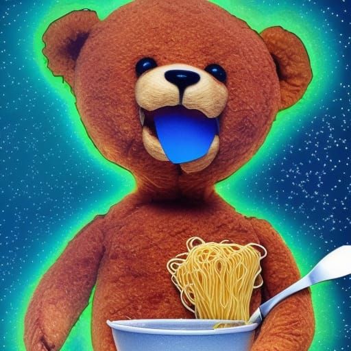 teddy bear eats spaghetti - AI Generated Artwork - NightCafe Creator