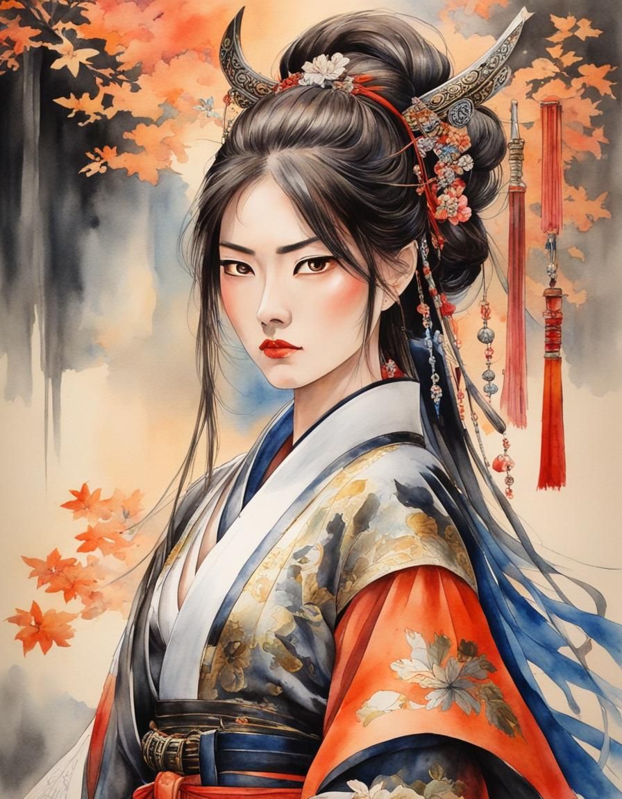 Japanese Watercolour Portrait - AI Generated Artwork - NightCafe Creator