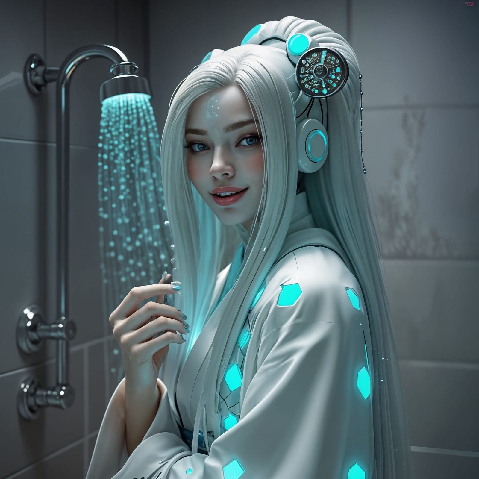 Android inside! - Futuristic Android Geisha in a Moody Bathr...