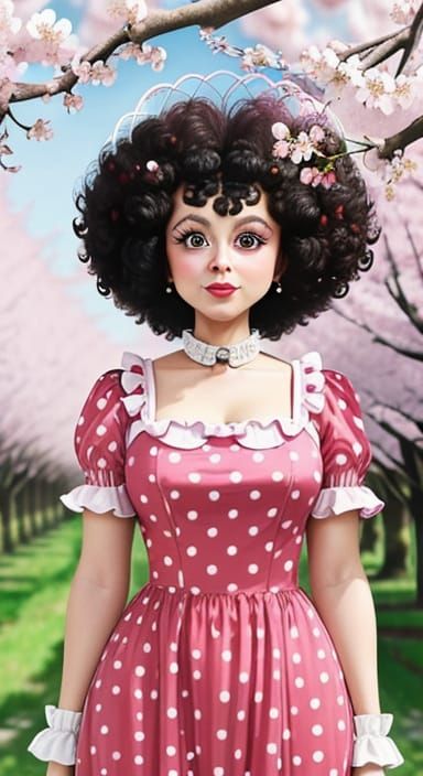 Cottagecore Lady in Cherry Blossom Orchard - AI Art