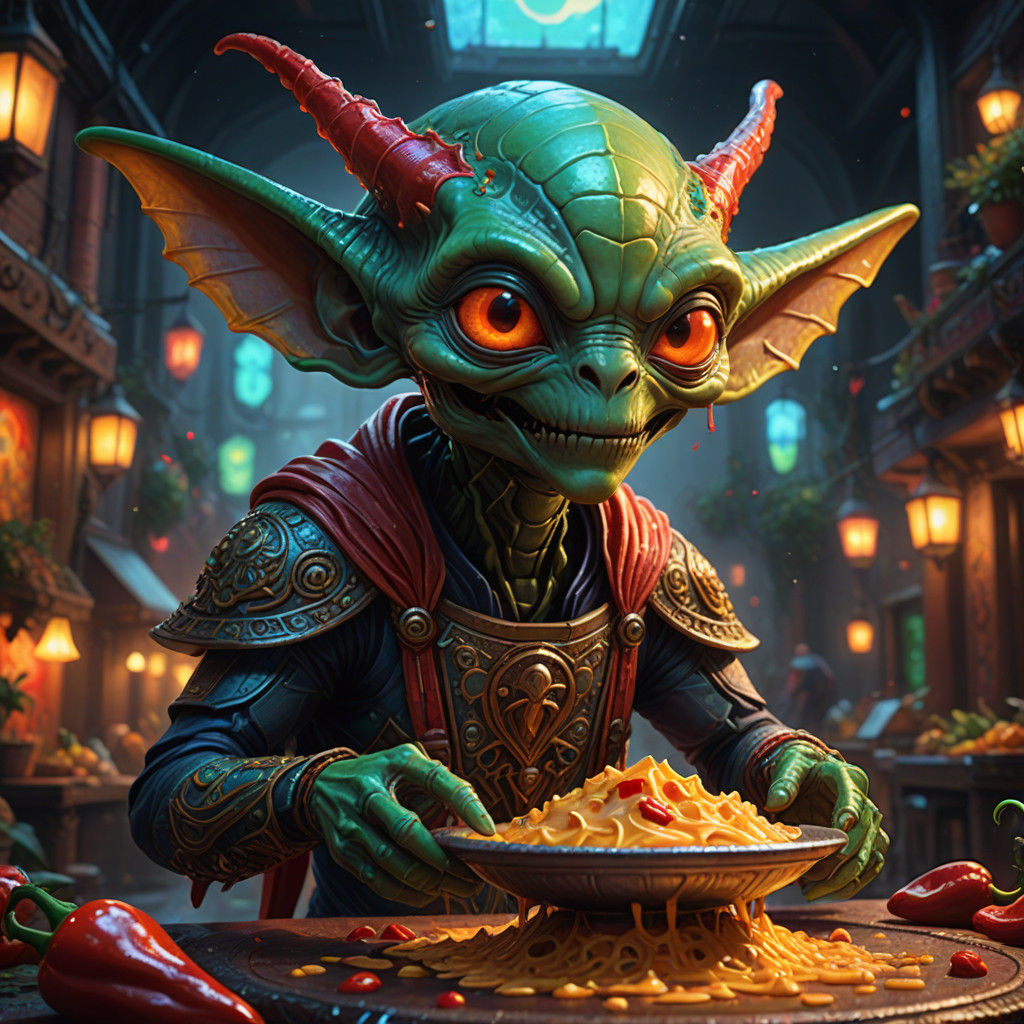 Vibrant Fantasy Alien Nacho Scene in Whimsical Sty... - AI Art