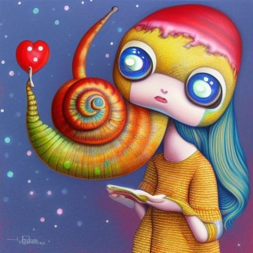 very detailed cute snail, pop surrealism with candy colors, cartoon ...
