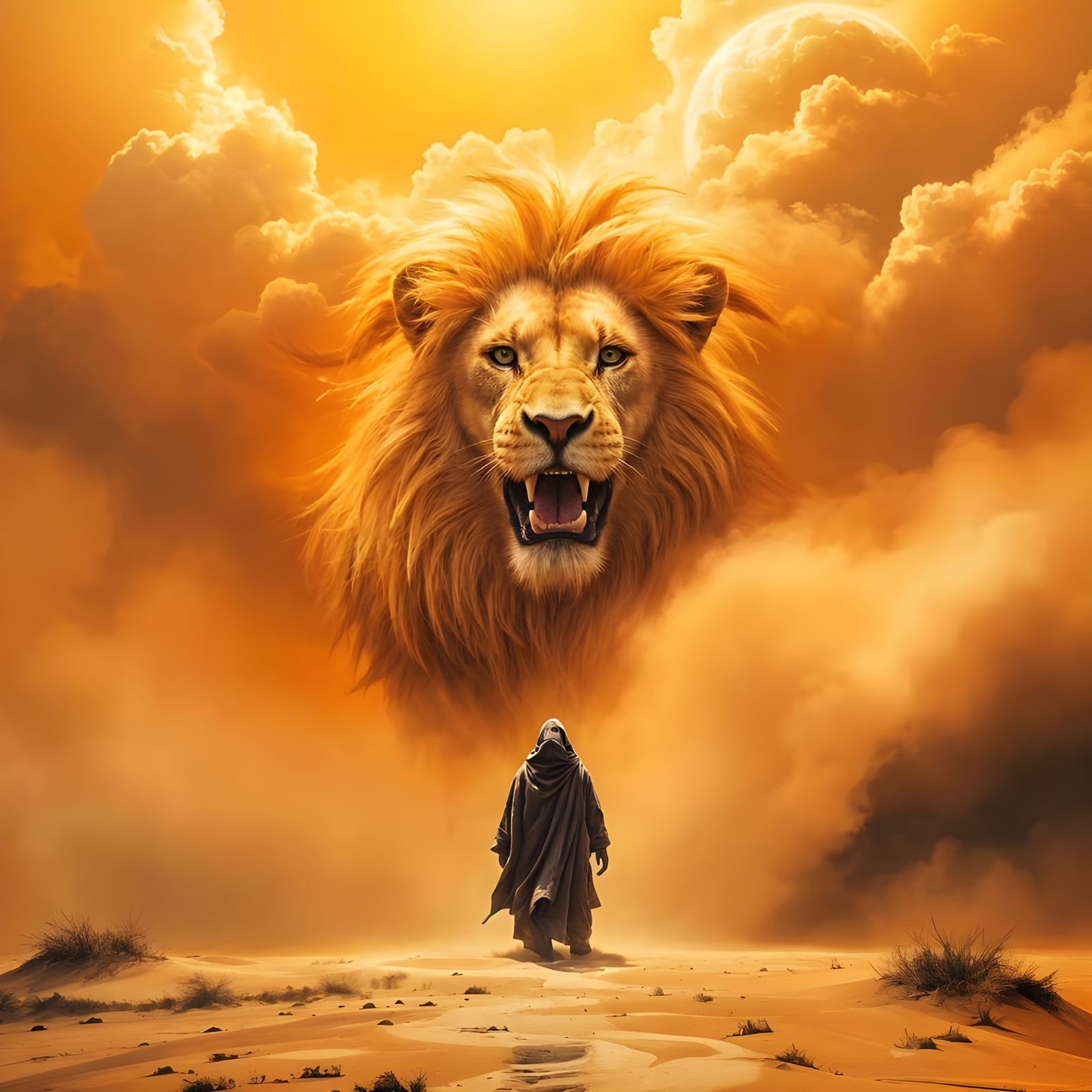 Epic Desert Storm Lion Masterpiece - AI Art