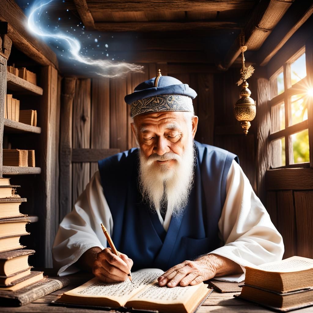 A wise man with yamaka on his head, a white beard and short hair. The ...