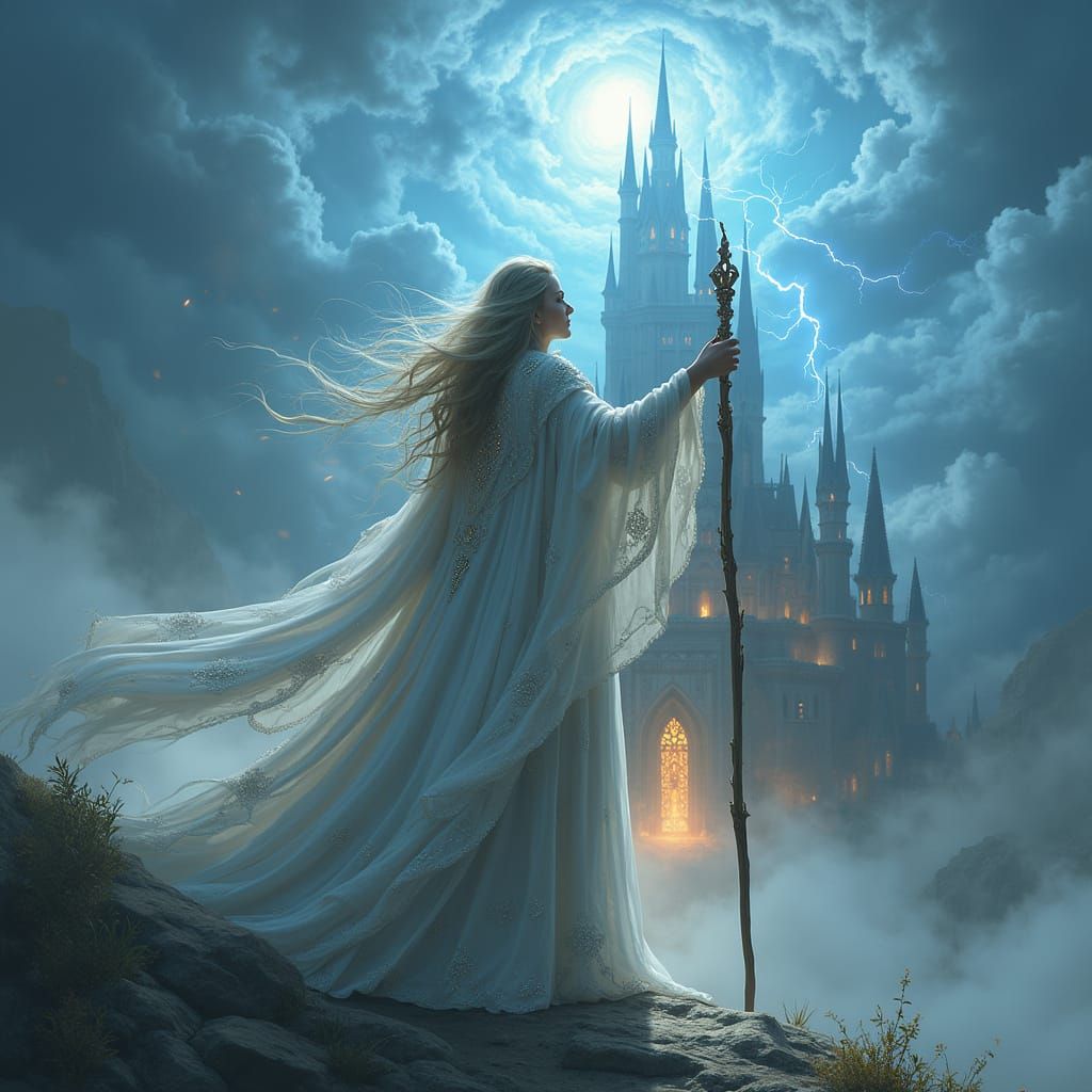 Ethereal Wizard in Majestic Castle Setting - AI Art