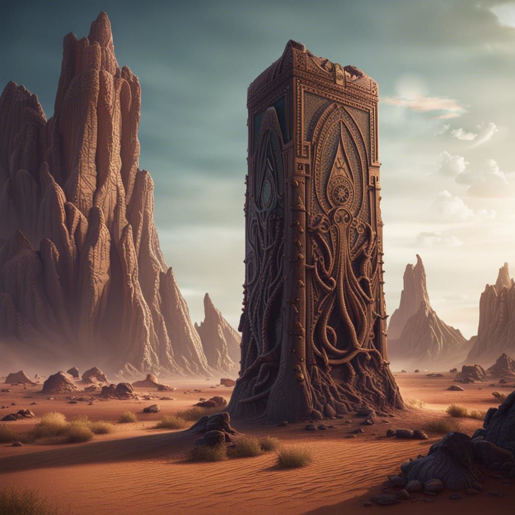 Lovecraftian Ancient Monolith in the desert - AI Generated Artwork ...