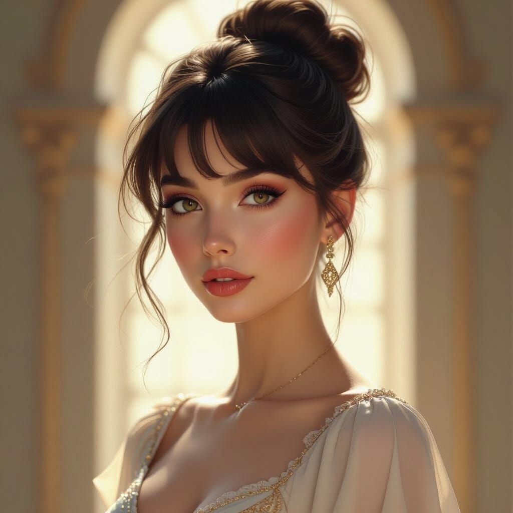 flequillo - Elegant Woman Portrait with Ornate Surreal Detai...