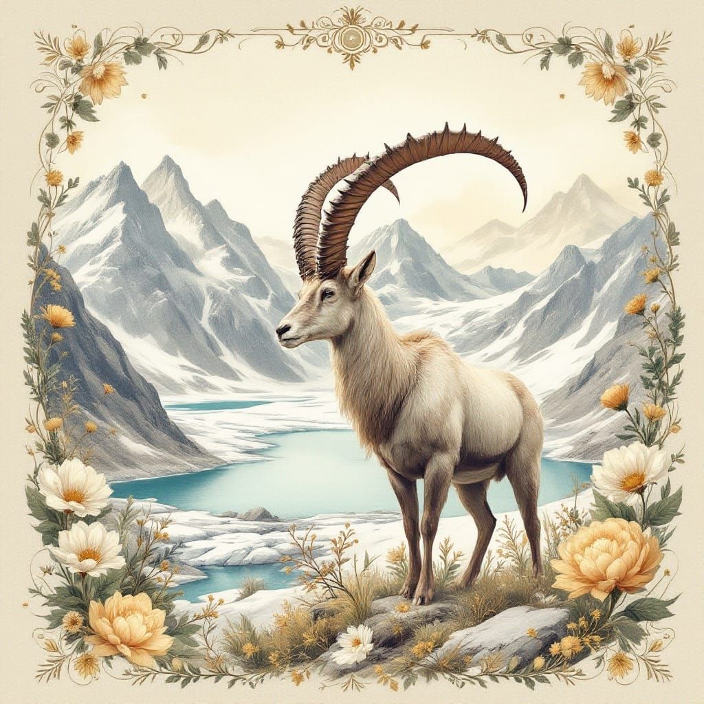 Alpine Ibex - Serene Alpine Ibex with Majestic Antlers in Vi...