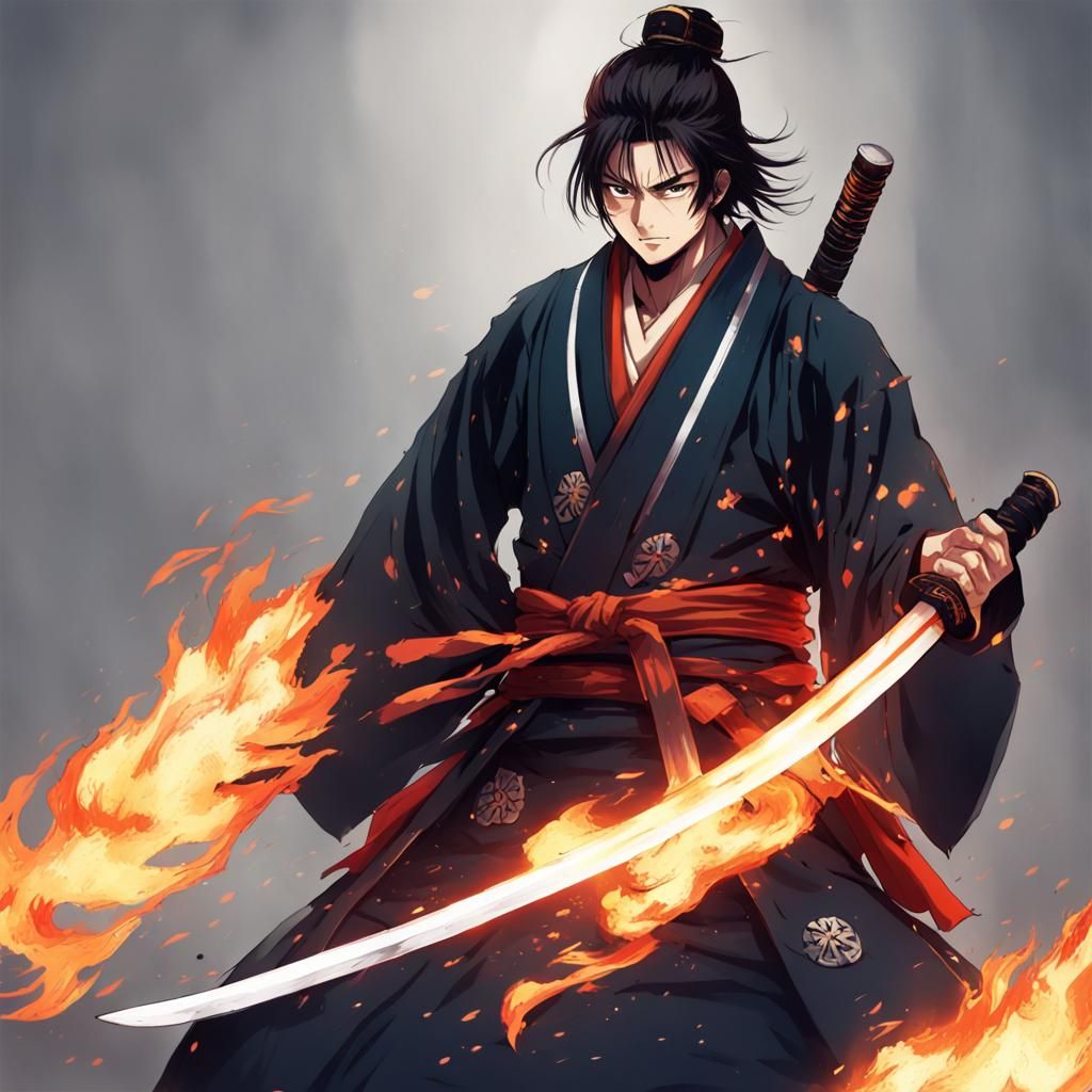 samurai holding a flaming katana - AI Generated Artwork - NightCafe Creator