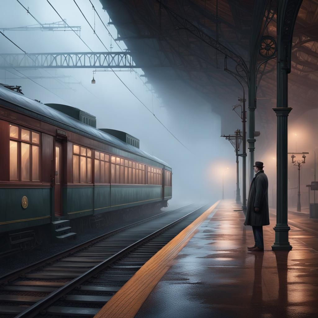 At a deserted 1920s train station, the platform stands empty and ...