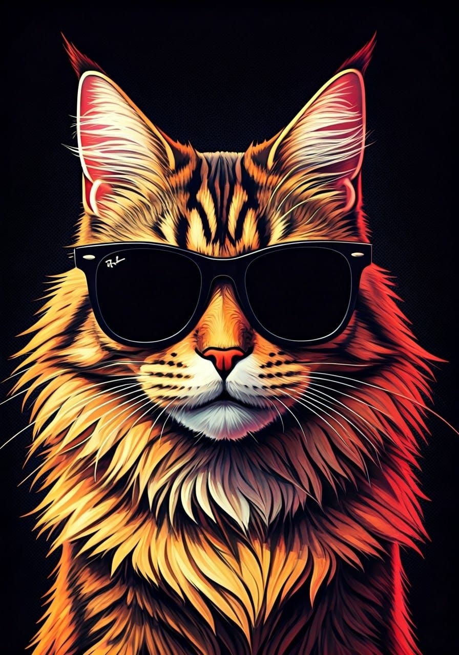 Maine Coone Cat in Kinetic Psychedelic Comic Art - AI Art