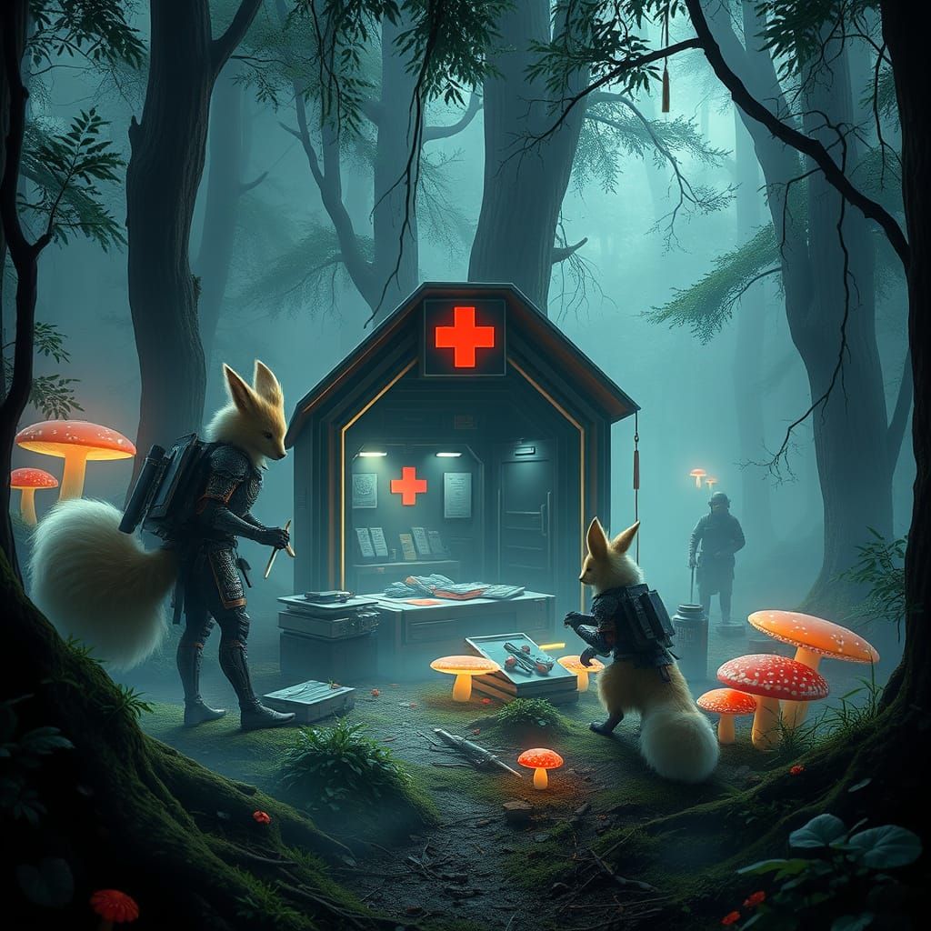 Kitsune Builds Futuristic First Aid Station in Enc... - AI Art