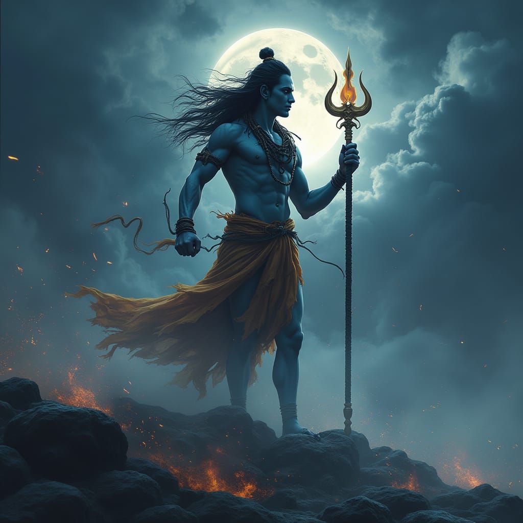Lord Shiva in Rudra Form, Himalayan Storm - AI Art