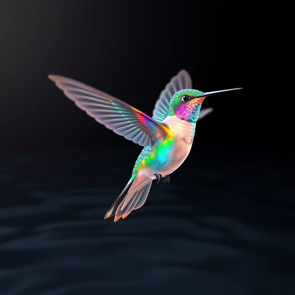 Ethereal Hummingbird in Kaleidoscopic Skies with O... - AI Art