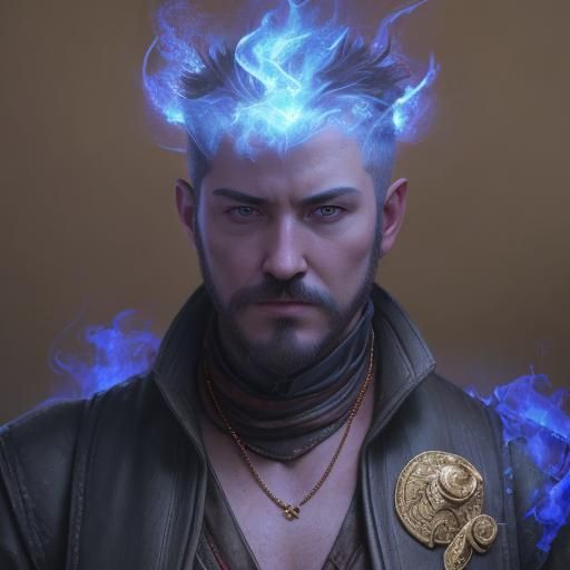 Realistic Fantasy portrait of a Pyro wizard with very masculine ...