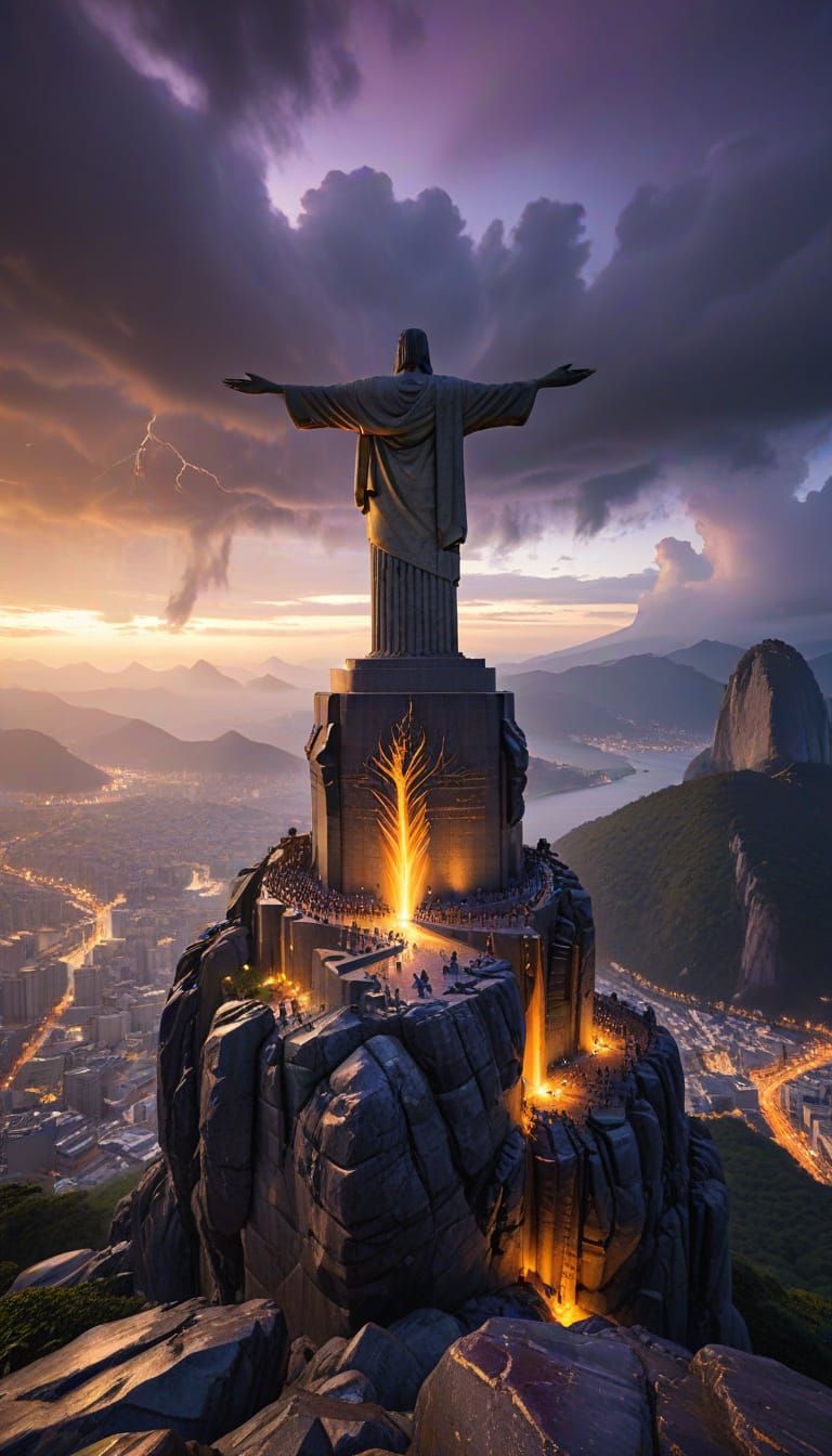 Hyper-Realistic Christ the Redeemer Illuminated by... - AI Art