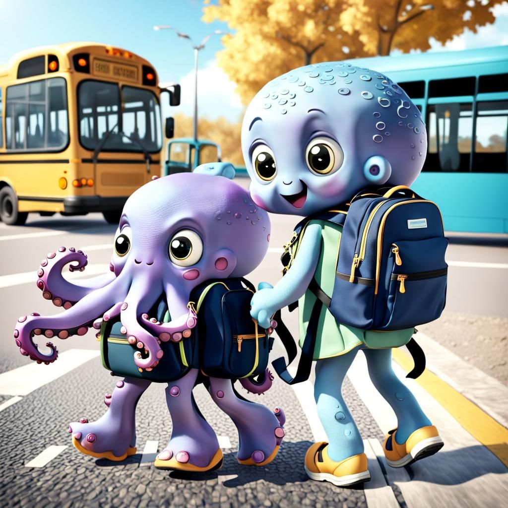 Students octopus going to School - AI Generated Artwork - NightCafe Creator