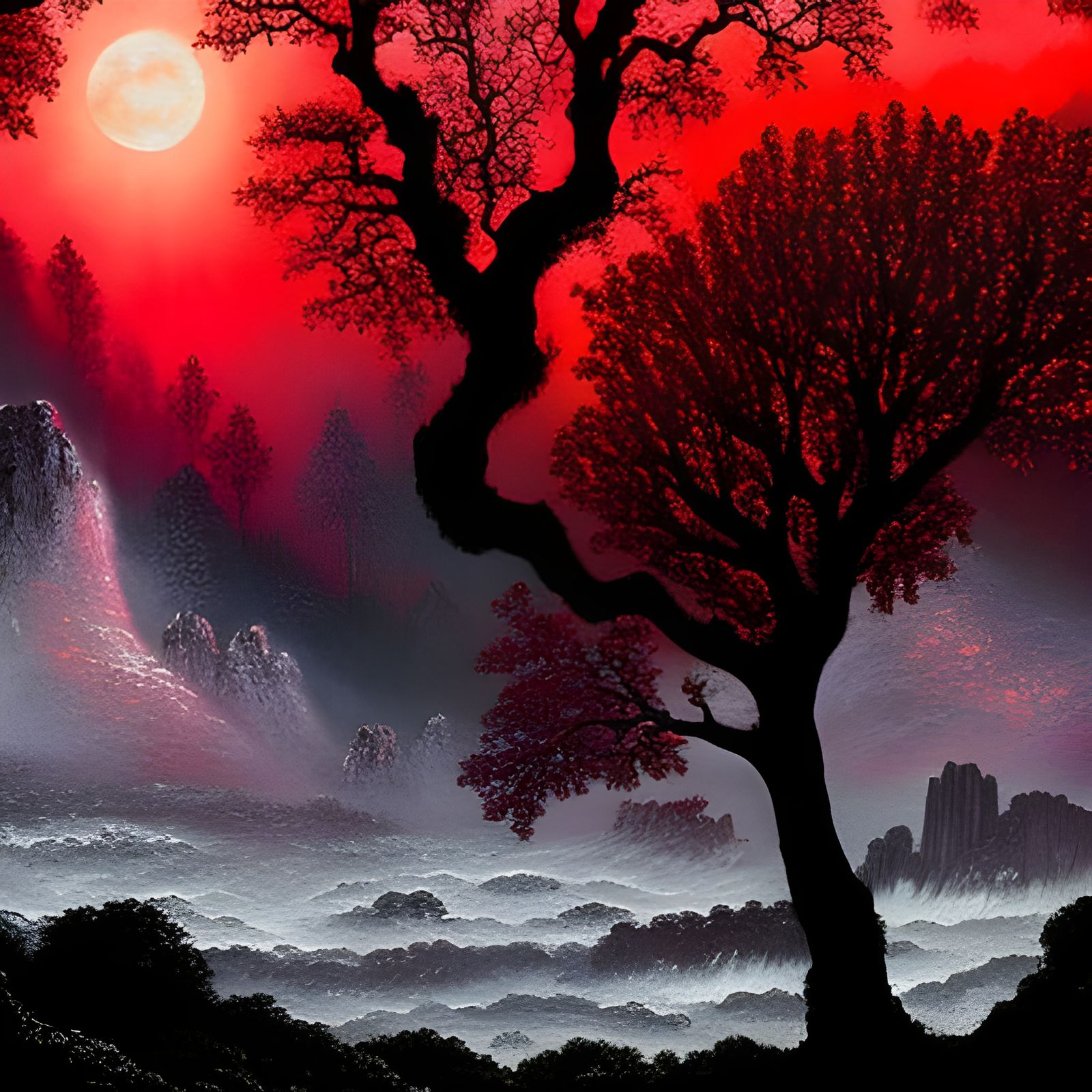 Blood Forest Moon - AI Generated Artwork - NightCafe Creator