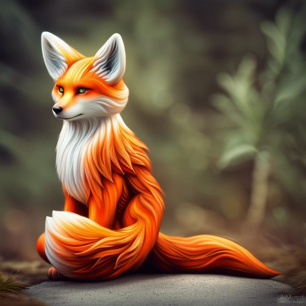 a young kitsune fox spirit with fluffy tails.” - AI Generated Artwork ...