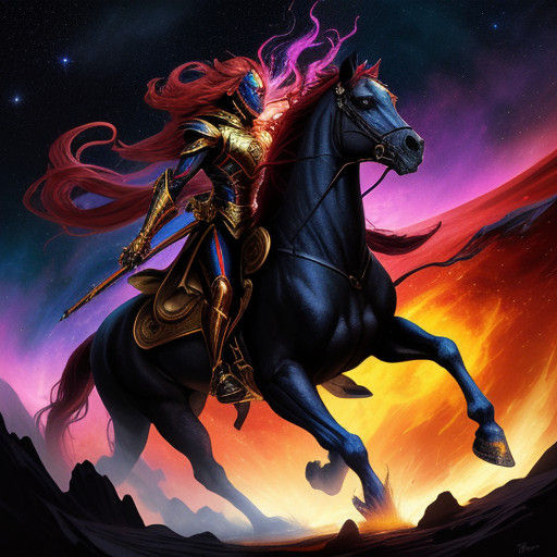 Ethereal Red Dragon Rider in Vibrant Nebula - AI Art