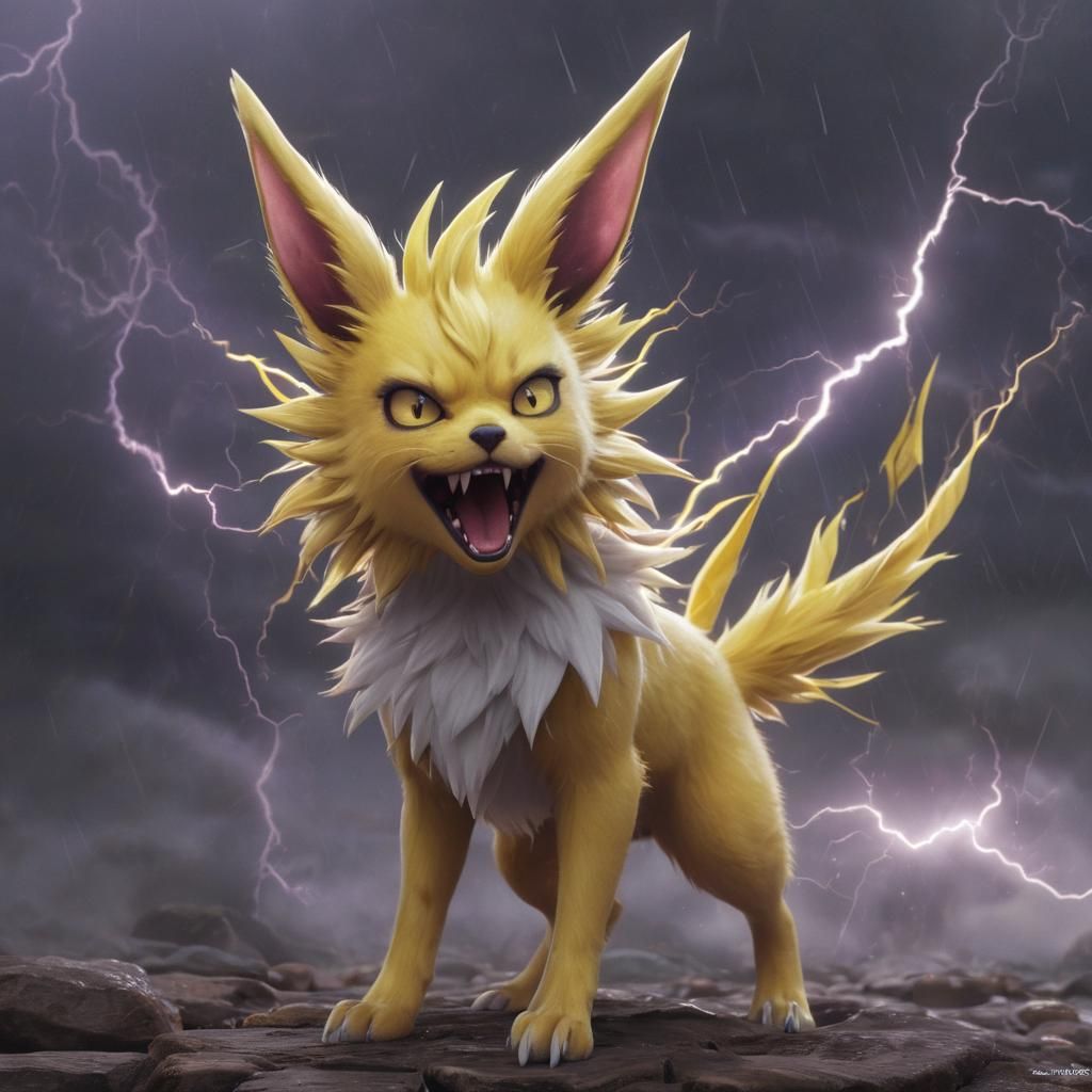 vibrant, shocking aura, little but strong fangs coming out of her mouth ...