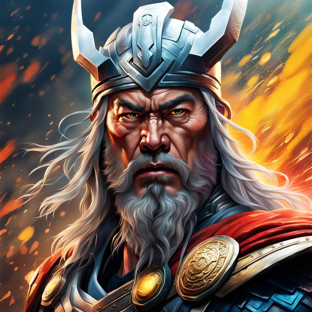Chinese thor Hyperrealistic, splash art, concept art, mid shot ...