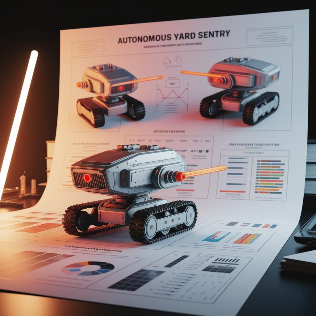 personal autonomous yard sentry, stun gun, rubber bullets, miniature ...