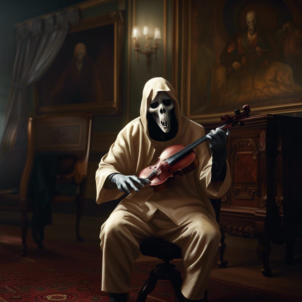 Scary ghoul playing a violin at the museum - AI Generated Artwork ...