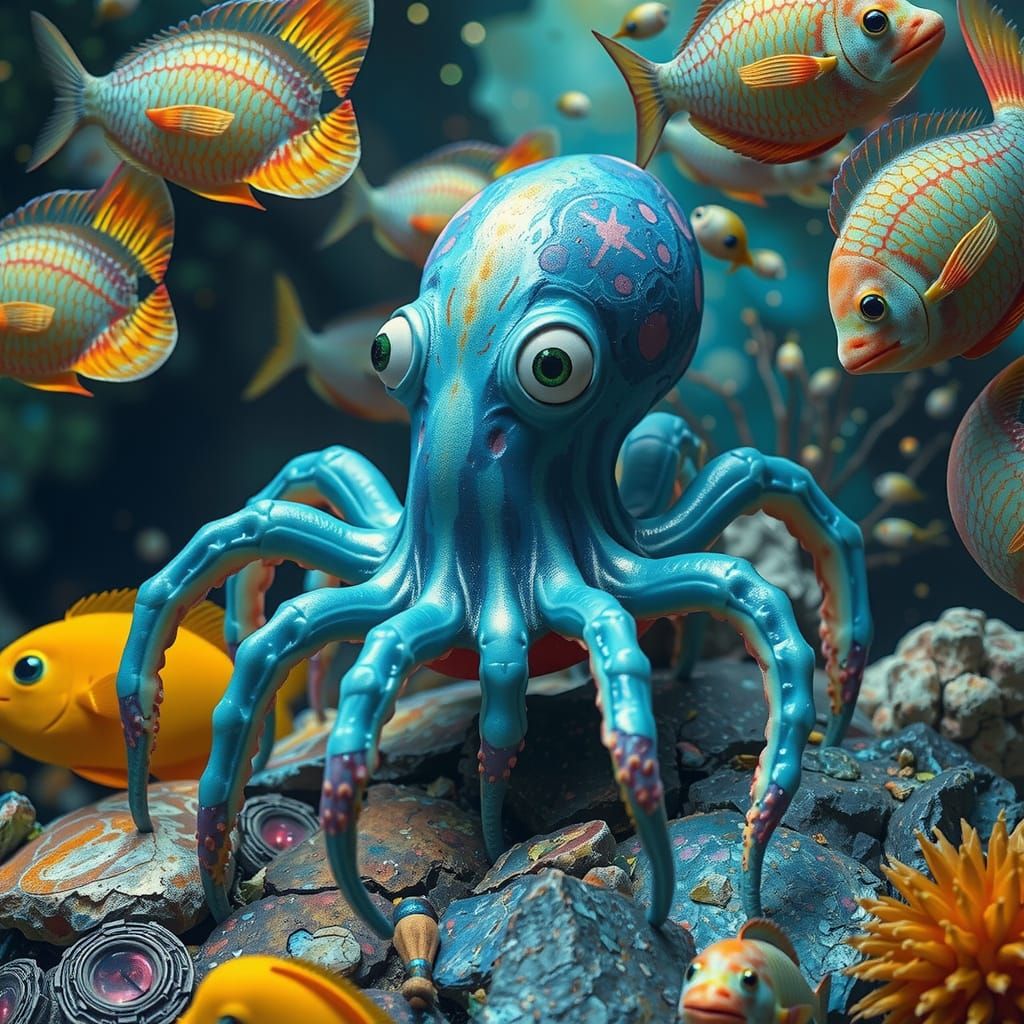Whimsical Octo-Spider Creature in Vibrant Ocean Sc... - AI Art