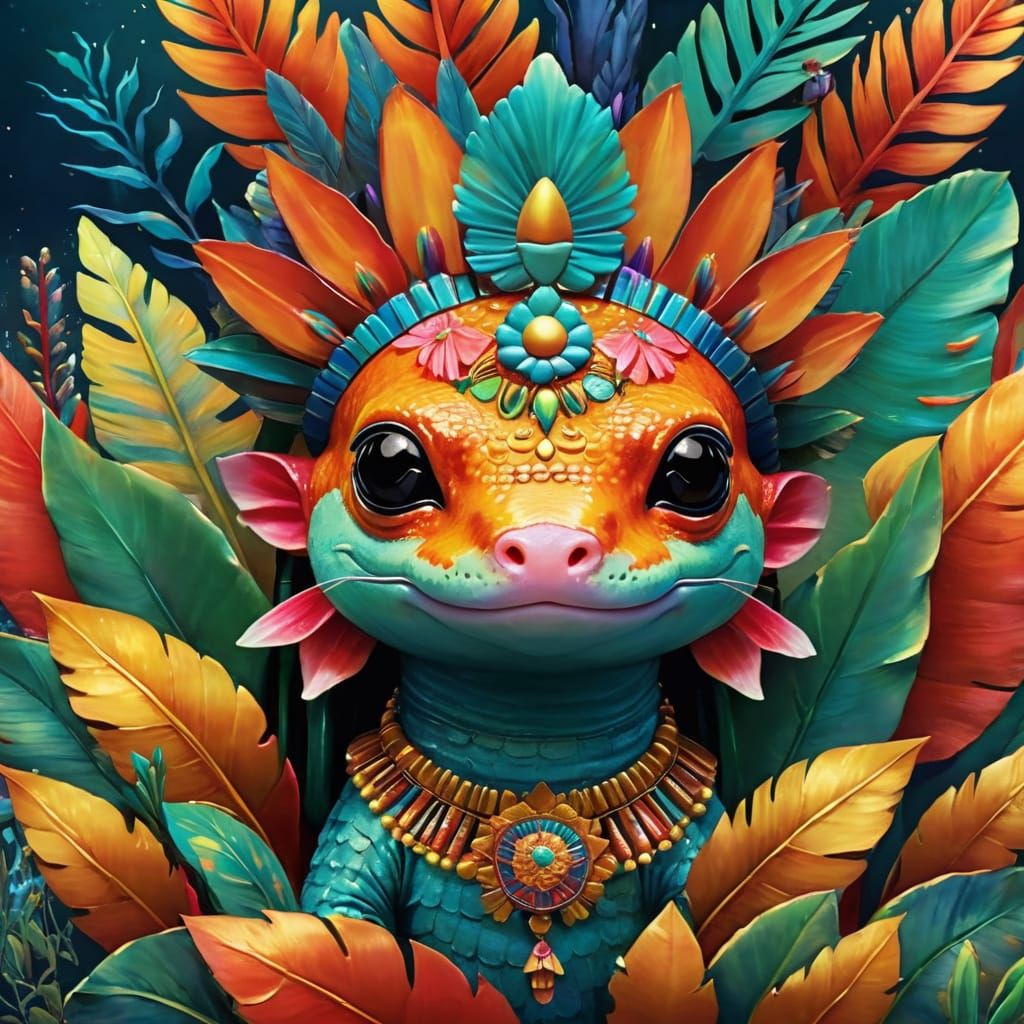 axolotl as Aztec god - axolotl as Aztec god