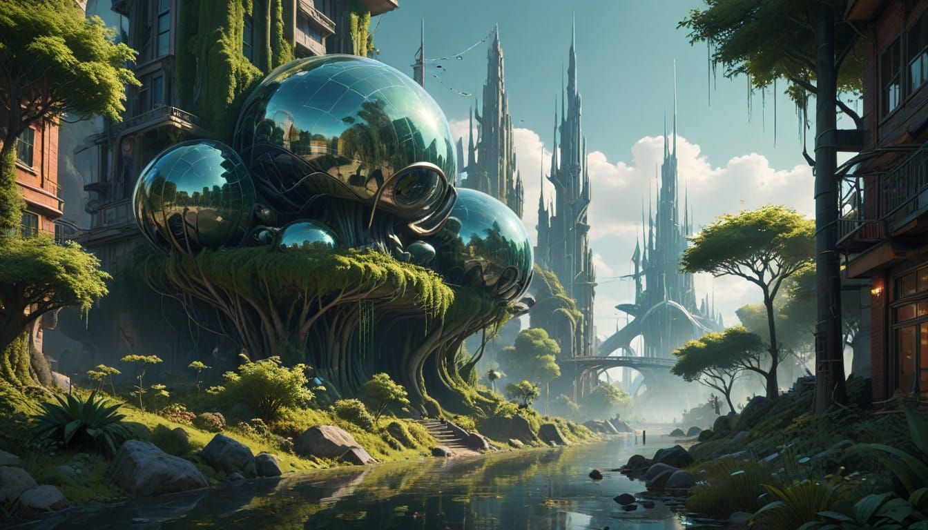 Solarpunk Cityscape with Nature-Inspired Architect... - AI Art