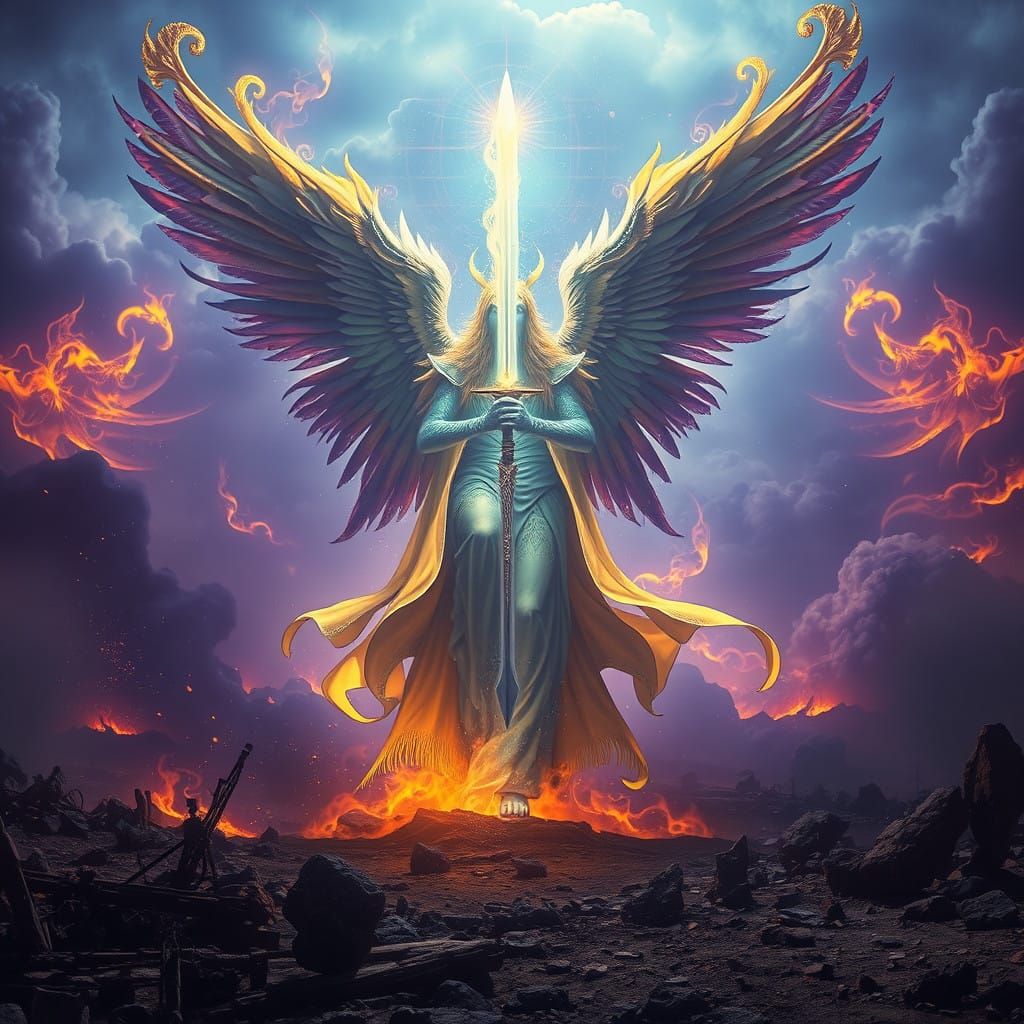 Archangel Ithuriel - Majestic Divine Warrior Stands Amidst W...