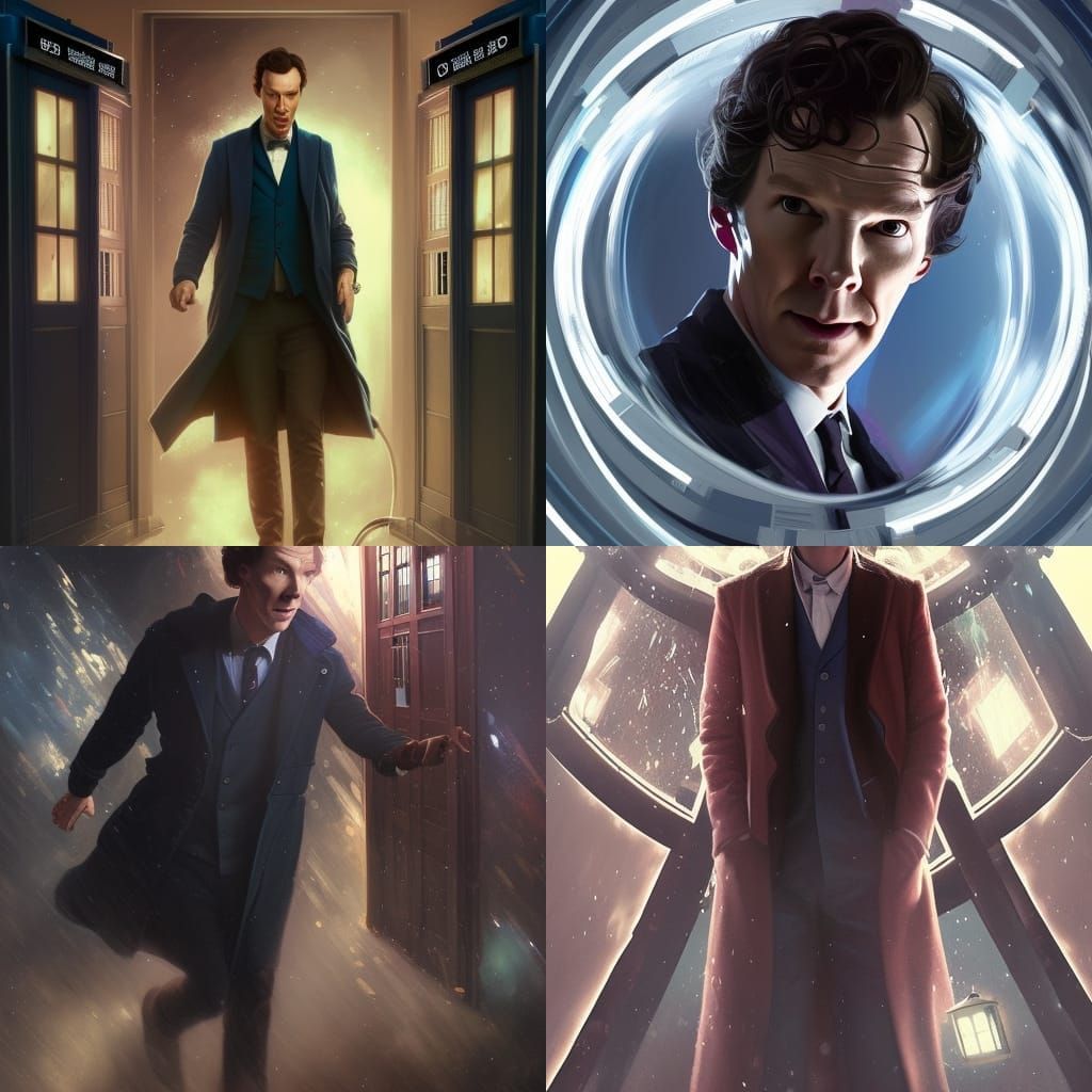 Benedict Cumberbatch as Doctor Who opening the doors to the TARDIS - AI ...